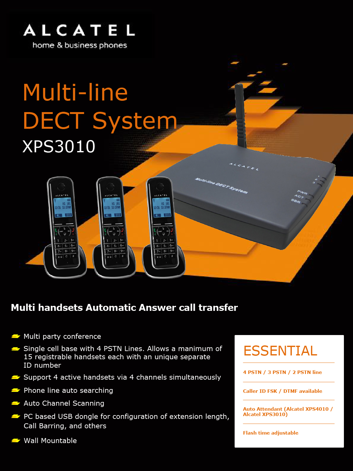 ALCATEL XPS3010 / XPS4010 Multi-line DECT System with Multi Handsets Call Transfer, Caller ID ...