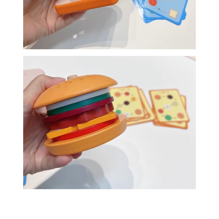 Stacking Burger Sandwich Toy Wooden Montessori Toy for kids Role Play ...