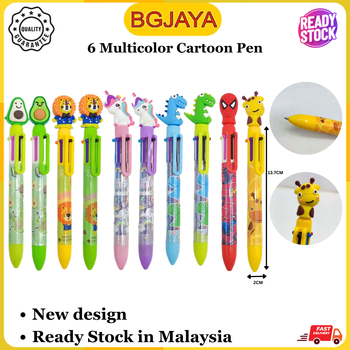 6 Multicolor Pen Kids Cartoon Colorful Ballpoint Pen Student Stationery ...
