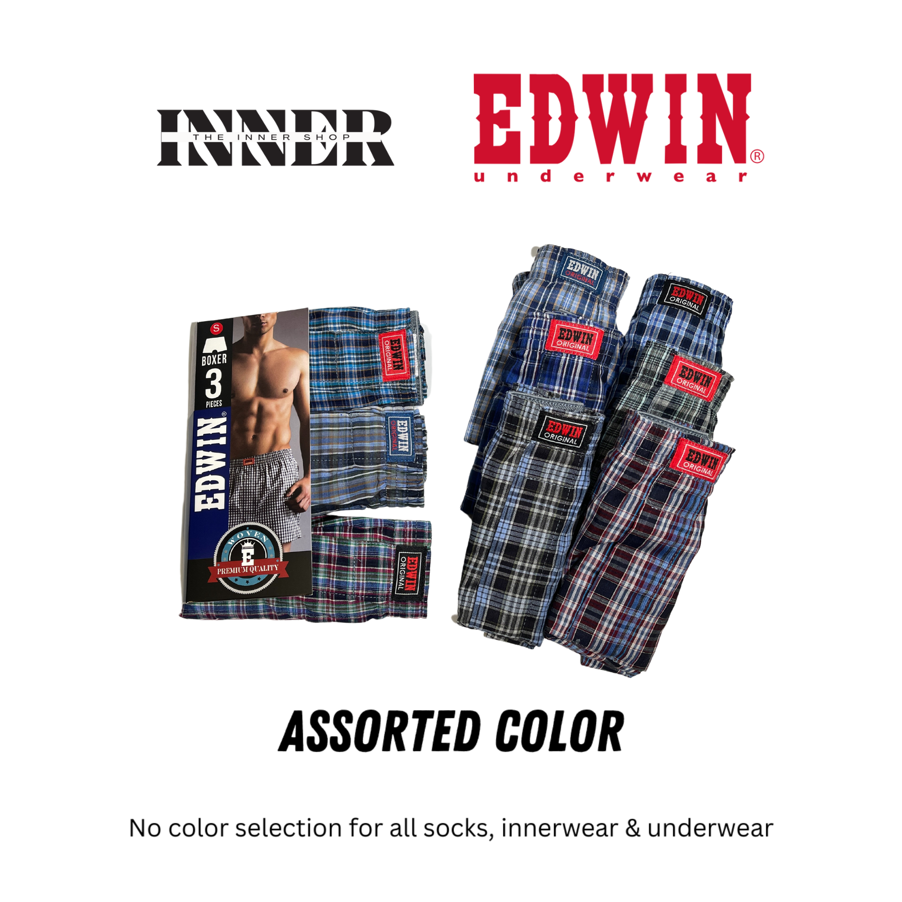 【EV3053-3】Edwin Woven Boxer Premium Quality Mens Underwear 3pcs ...