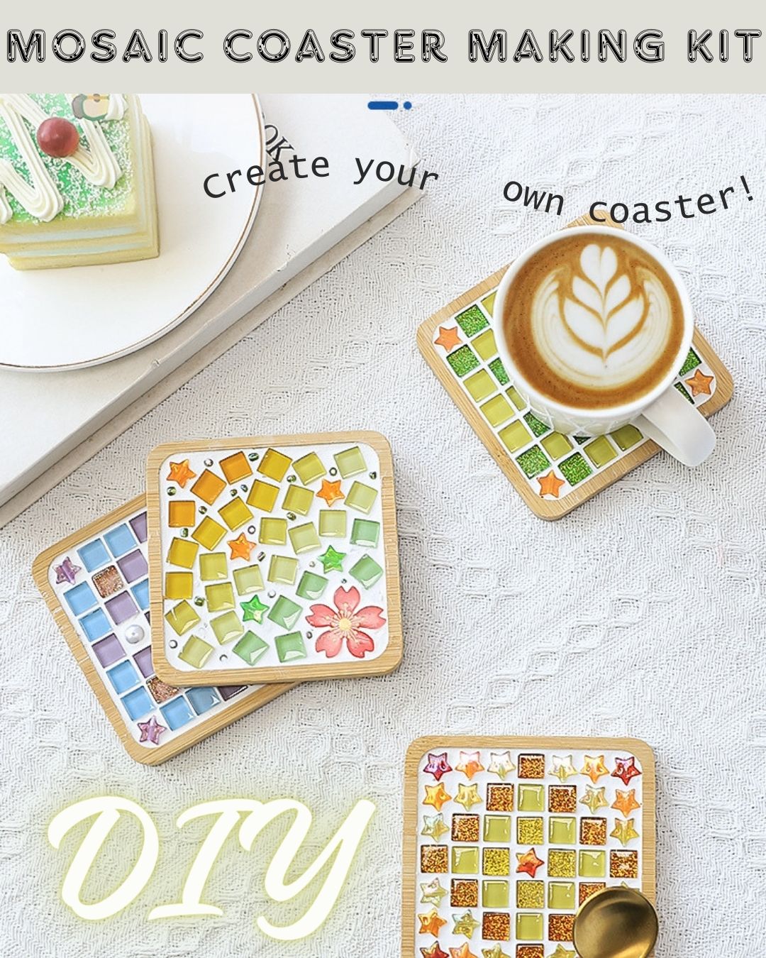 DIY Mosaic Coaster Making Kit – Creative Wooden Coaster Craft Set for ...