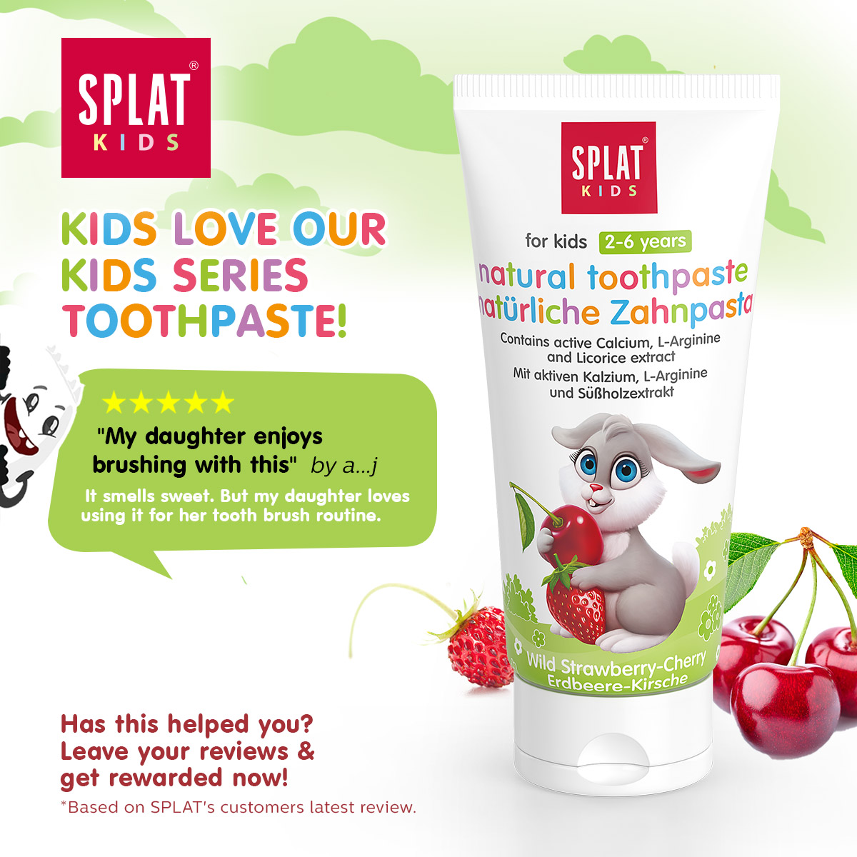 Splat Kids Series Toothpaste Ages 2-6 - Wild Strawberry Cherry (20ml ...