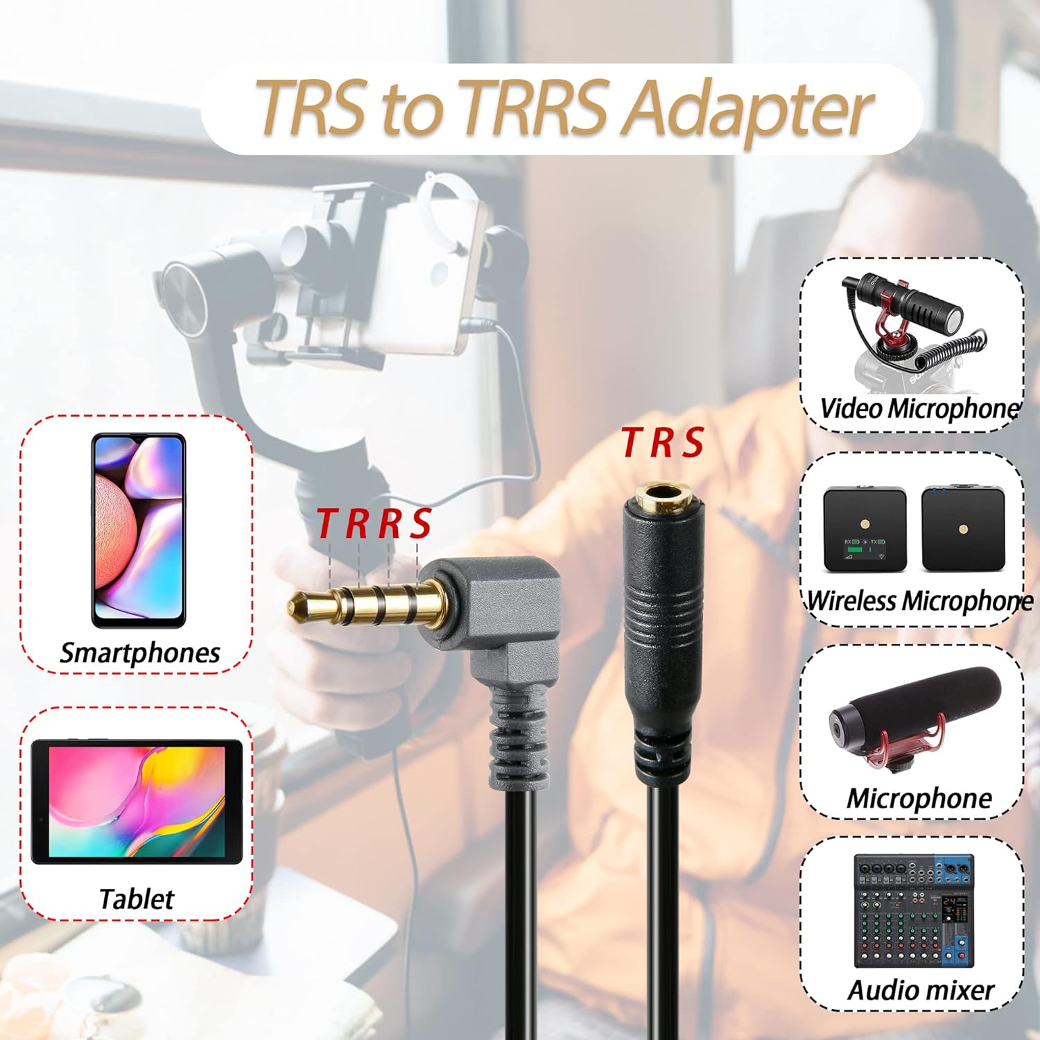 3 Pole TRS Female to 4 Pole TRRS Male Microphone Adapter Cable Audio TRRS Cable TRS to TRRS ...