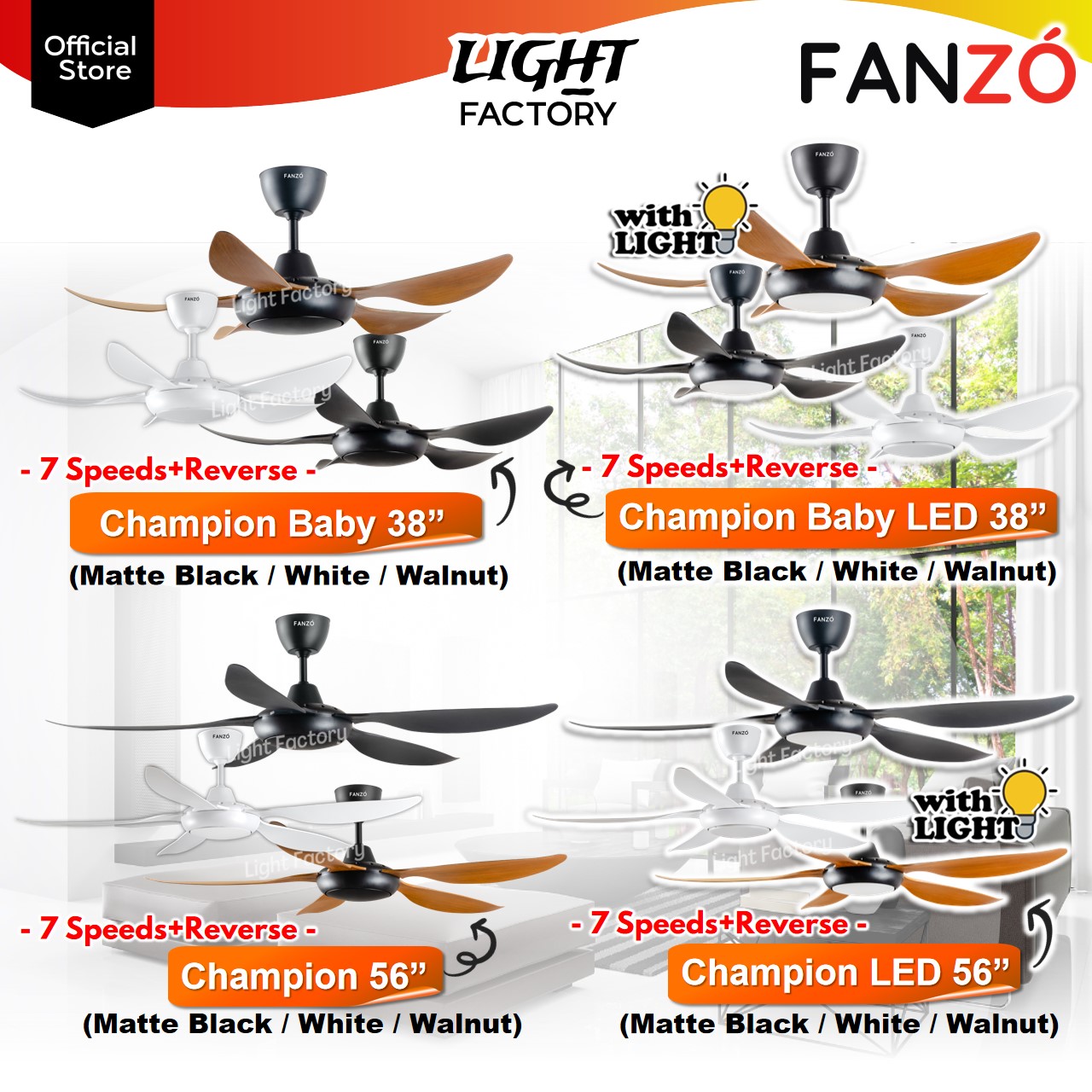 FANZÓ CHAMPION BABY 38" Baby Fan | FANZO CHAMPION LED 56" 5 Blades DC ...