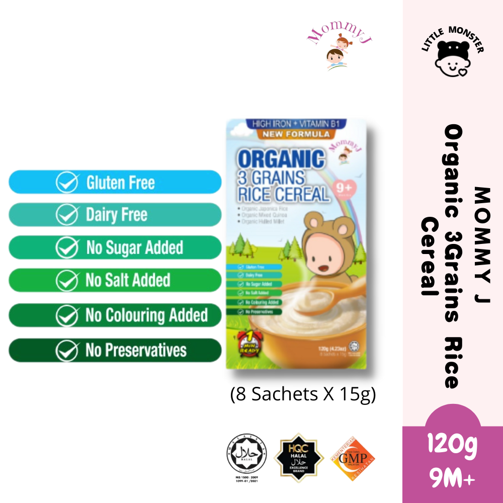 MommyJ Organic Rice Cereal Japonica (6M+) 3Grains (9M+) 8 Sachets 宝宝有机米糊 Baby Rice Cereal ...