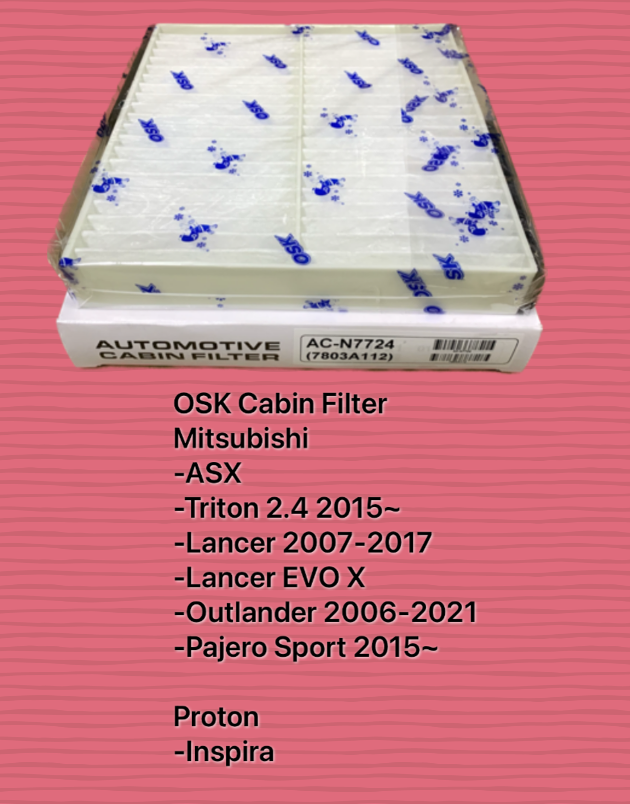 OSK AC-7724 CABIN FILTER TRITON 2.4 2015, LANCER EVO X,INSPIRA ...