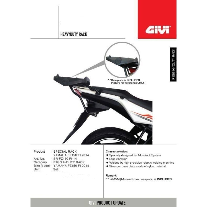 GIVI MONORACK HEAVY DUTY YAMAHA FZ150 FZ 150 FI NEW 2014 ABOVE FZ150i ...