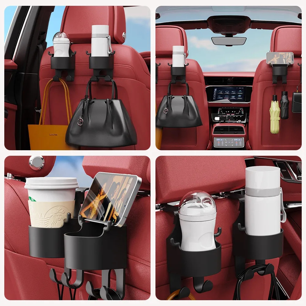 Car Seat Hook with Drink Holder Car Headrest Organizer Car Phone Holder ...