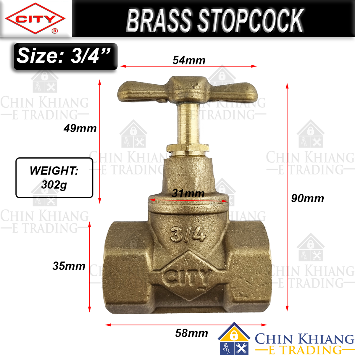 CITY Brass Stopcock Water Gate Valve Stop Cock 1/2" | 3/4" | 1 ...