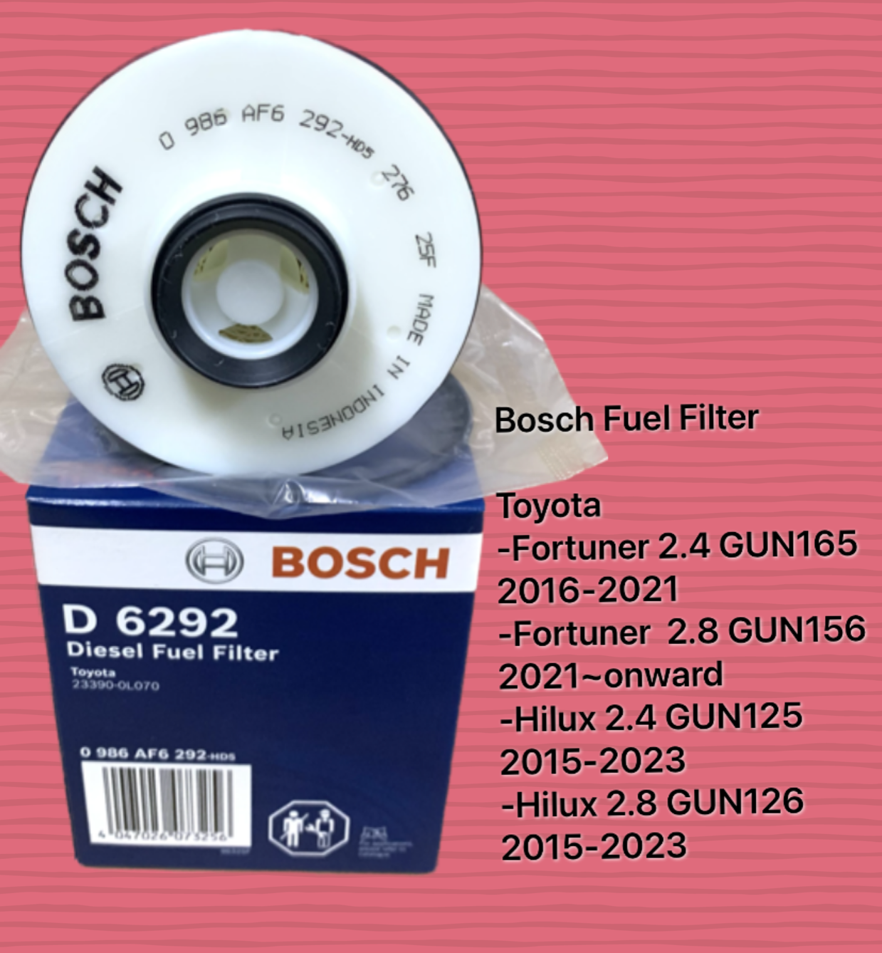 BOSCH D6292 DIESEL FUEL FILTER. TOYOTA FORTUNER 2.4,2.8 GUN165,GUN156 ...