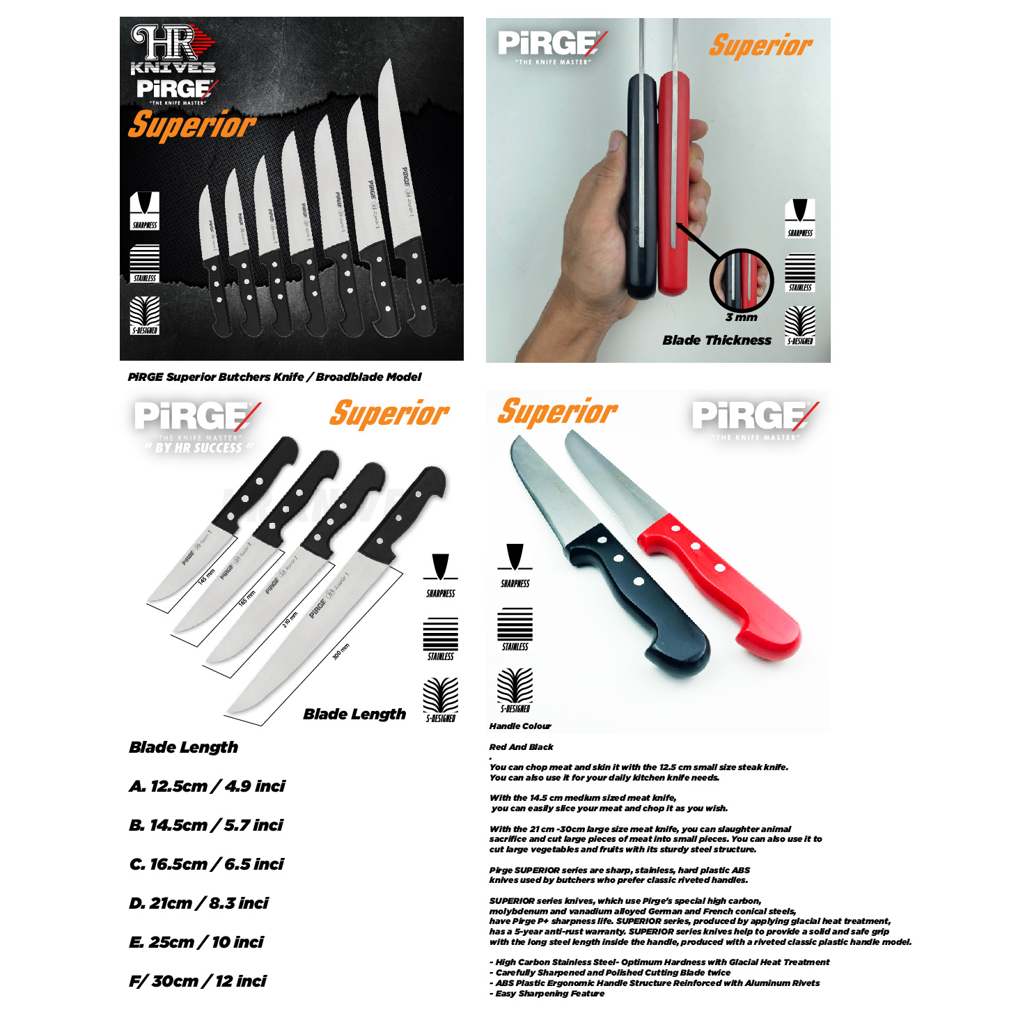 PIRGE SUPERIOR Butchers Broadblade Pelbagai guna, Pisau Chef - Pisau ...