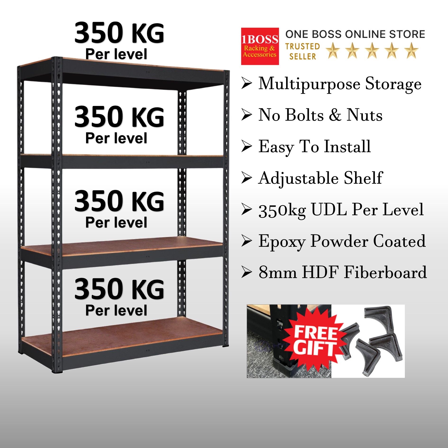 1BOSS 4 Tier/level MATTE BLACK Boltless Heavy Duty Rack Office File ...