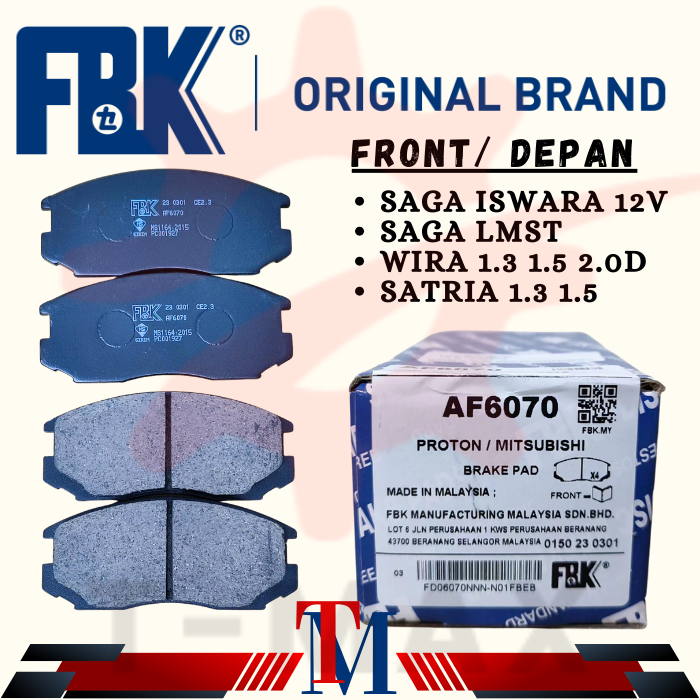 FBK Brake Pad Front/ Depan - Proton Wira 1.3, 1.5 2.0, ISWARA SAGA 12V ...