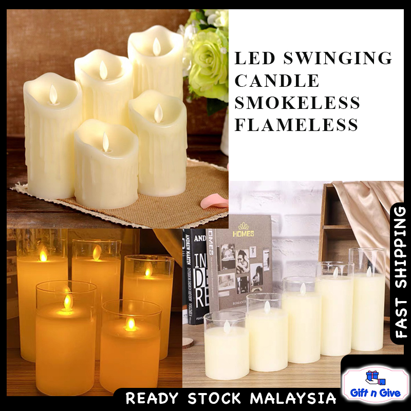 LED Swinging Candle Smokeless Flameless Swing Candles Light Warm White Lighting Night Lamp Party ...