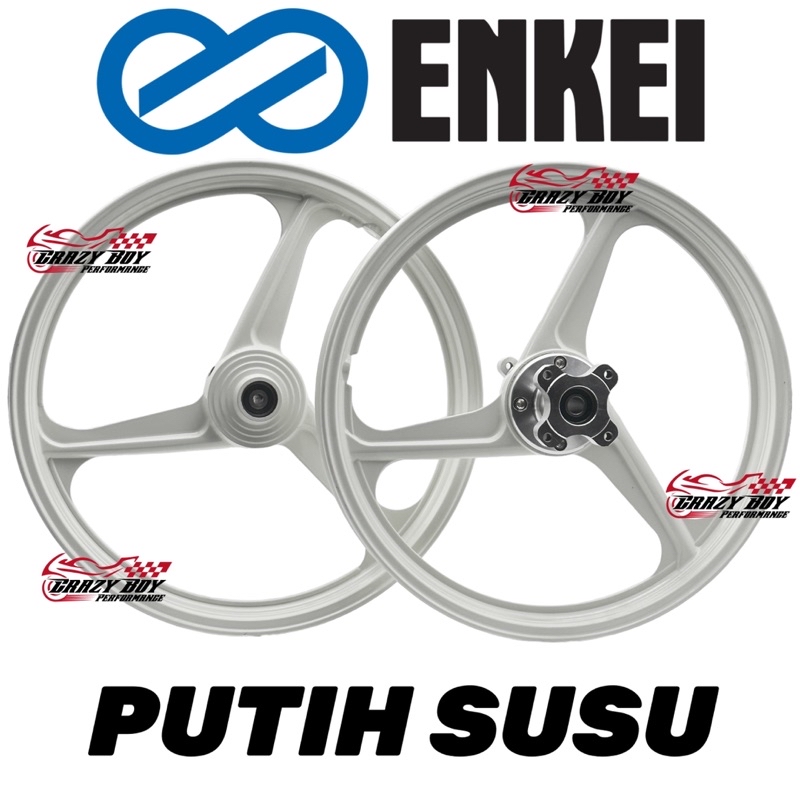 3 BATANG ENKEI SPORT RIM+CUSTOM HUB PNP Y15ZR Y16ZR 125ZR LC135 5S 1.4/1.4x17 MILKY WHITE ...