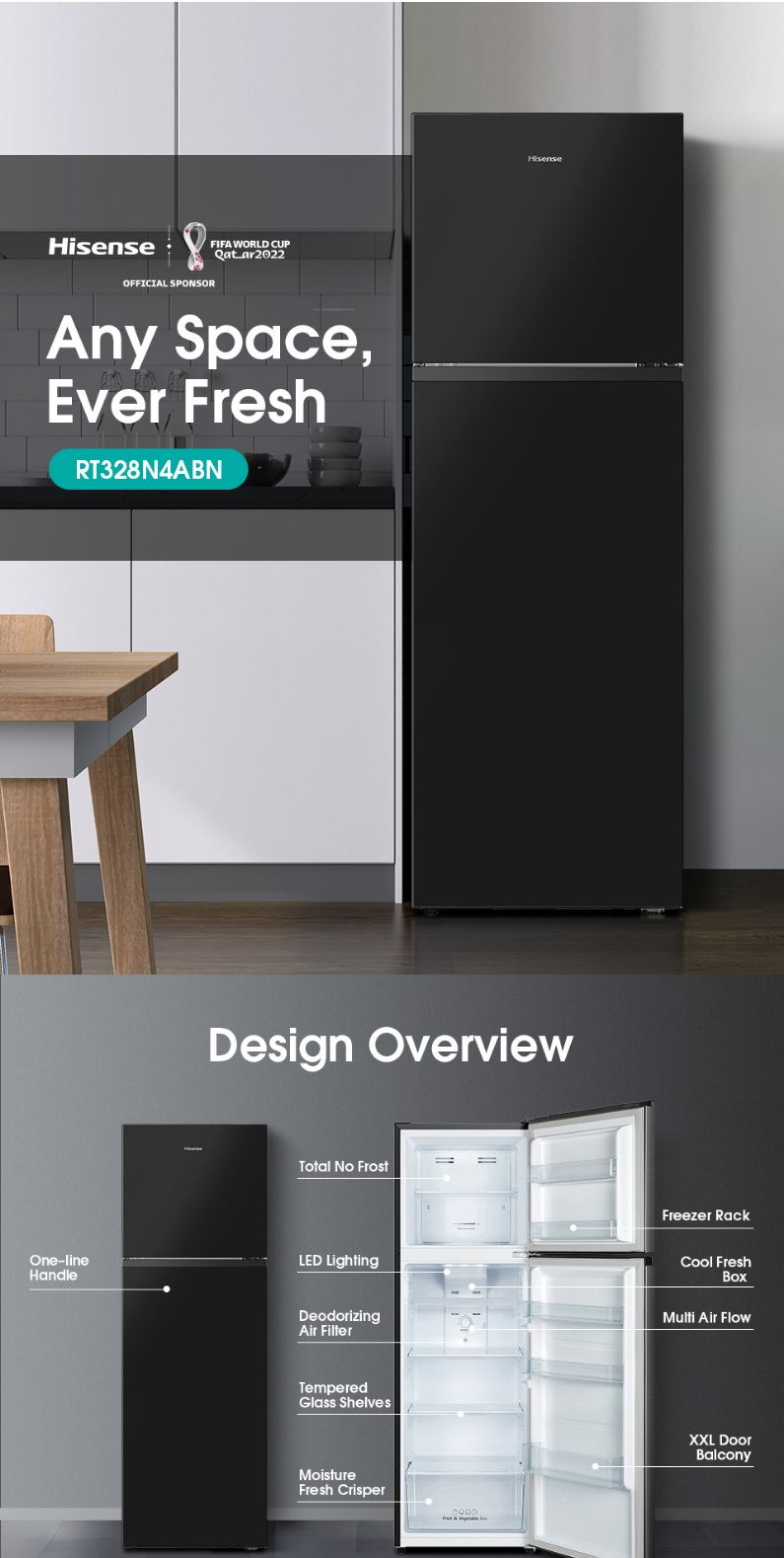 [RM1090] Hisense Refrigerator 2 Door Inverter 320L Fridge Peti Sejuk ...