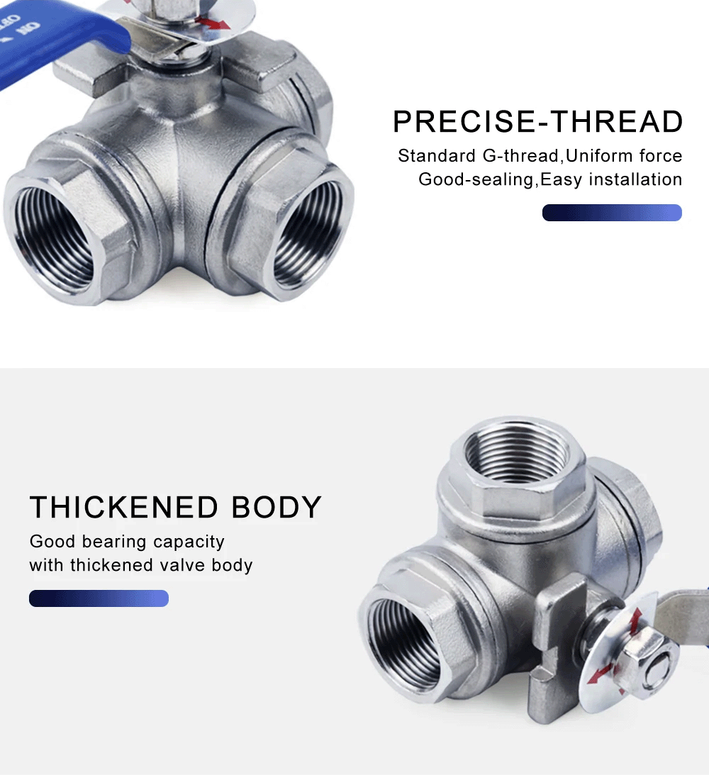 3-Way Ball Valve Stainless Steel Sus304 Pipe Three-Way T-Type Valve ...