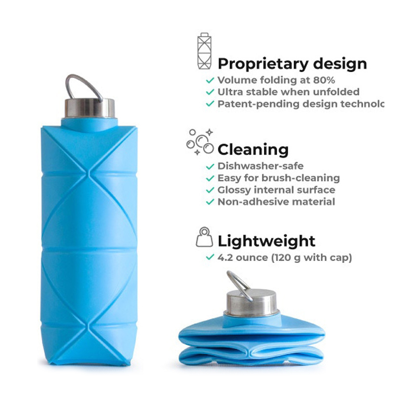 750ML Foldable Silicone Water Bottle Outdoor Folding Bottle Portable For Travel Gym Camping ...