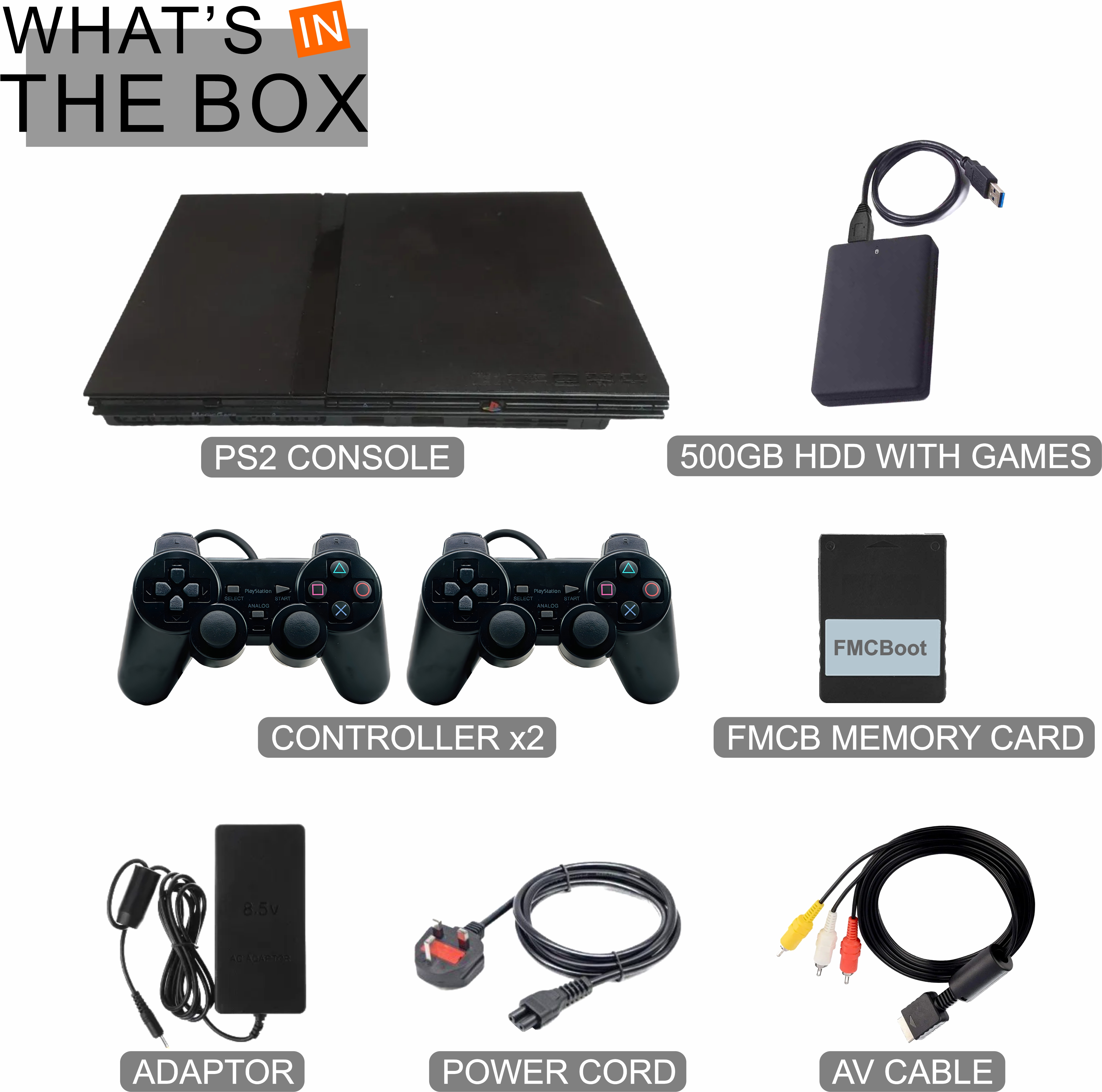 PS2 FMCB FULL SET + 180 GAMES + 500GB HDD + 2 CONTROLLER + 64MB MEMORY ...