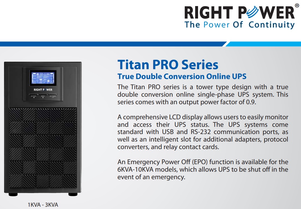 Right Power Titan PRO 3K / 2700W UPS - TitanPro3k - Output Power Factor ...