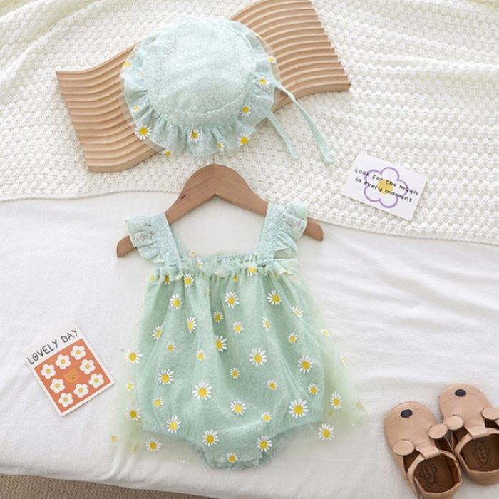 Sweetberry Baby🍒Baby Girl Romper Dress Set with Hat Baby Sleeveless ...