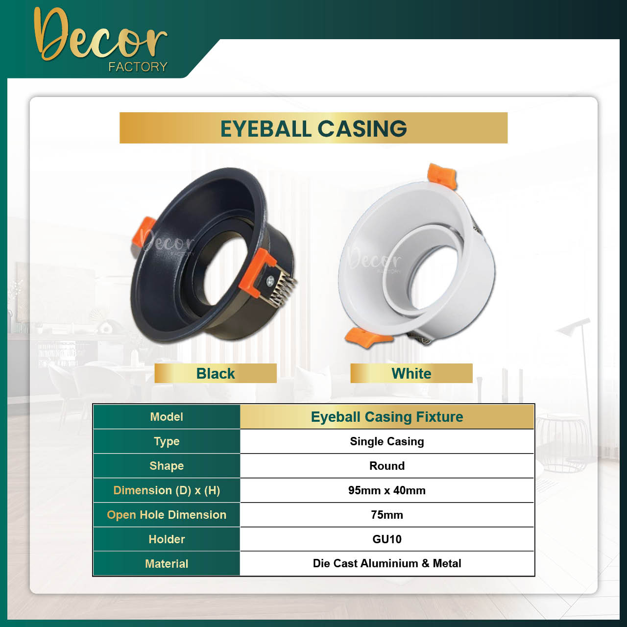 LED Eyeball Casing GU10 Eyeball Fixture Die Cast Aluminium Recessed ...