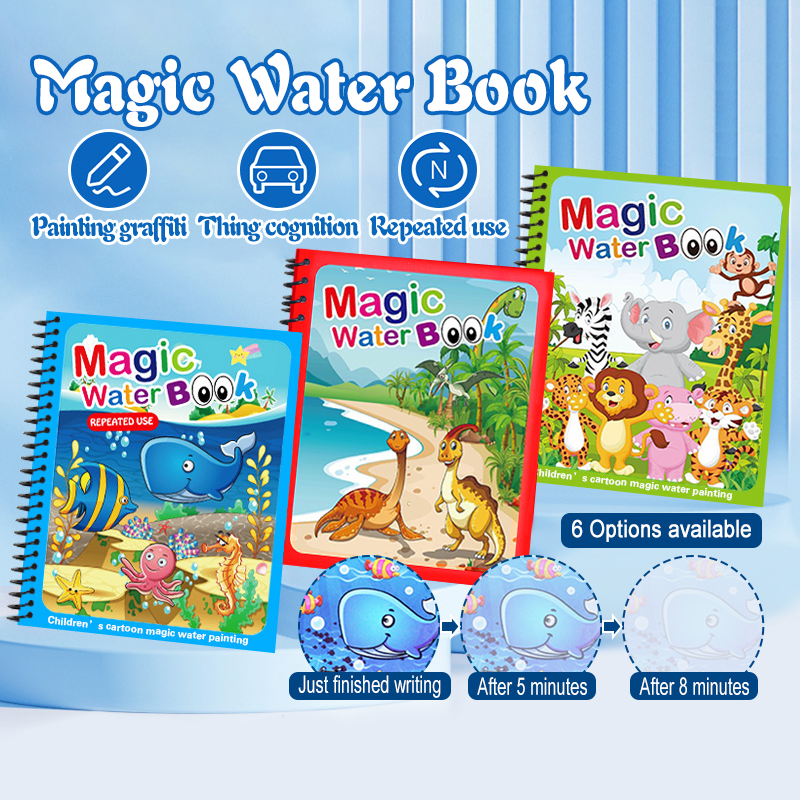 Magic Water Book 8 Pages Kids Drawing Colouring Book with Magic Pen ...