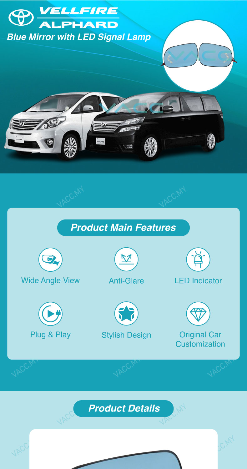Toyota Vellfire / Alphard 20 Series Blue Mirror With LED Signal Lamp ...