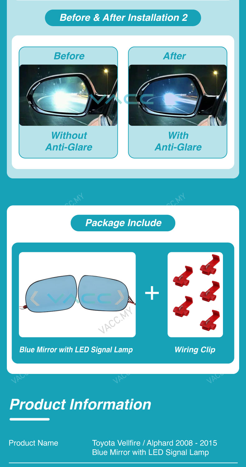 Toyota Vellfire / Alphard 20 Series Blue Mirror With LED Signal Lamp ...