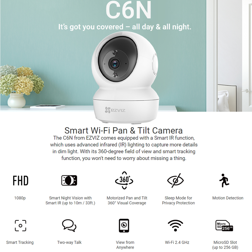 EZVIZ C6N 1080P CCTV Indoor Security Smart Motion Tracking Wifi Pan ...