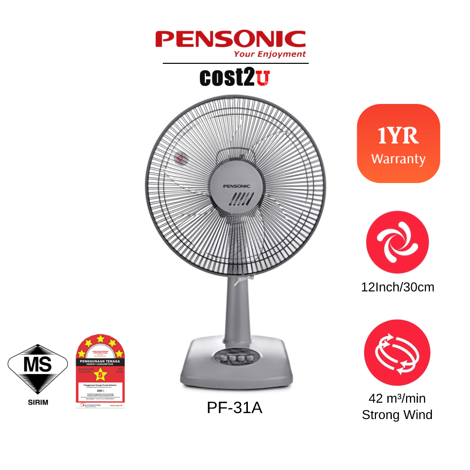 Pensonic 12” Kipas Meja Murah Angin Kuat & Berkualiti | PF-31A (Kipas Sejuk 12 Inch Desk Fan ...