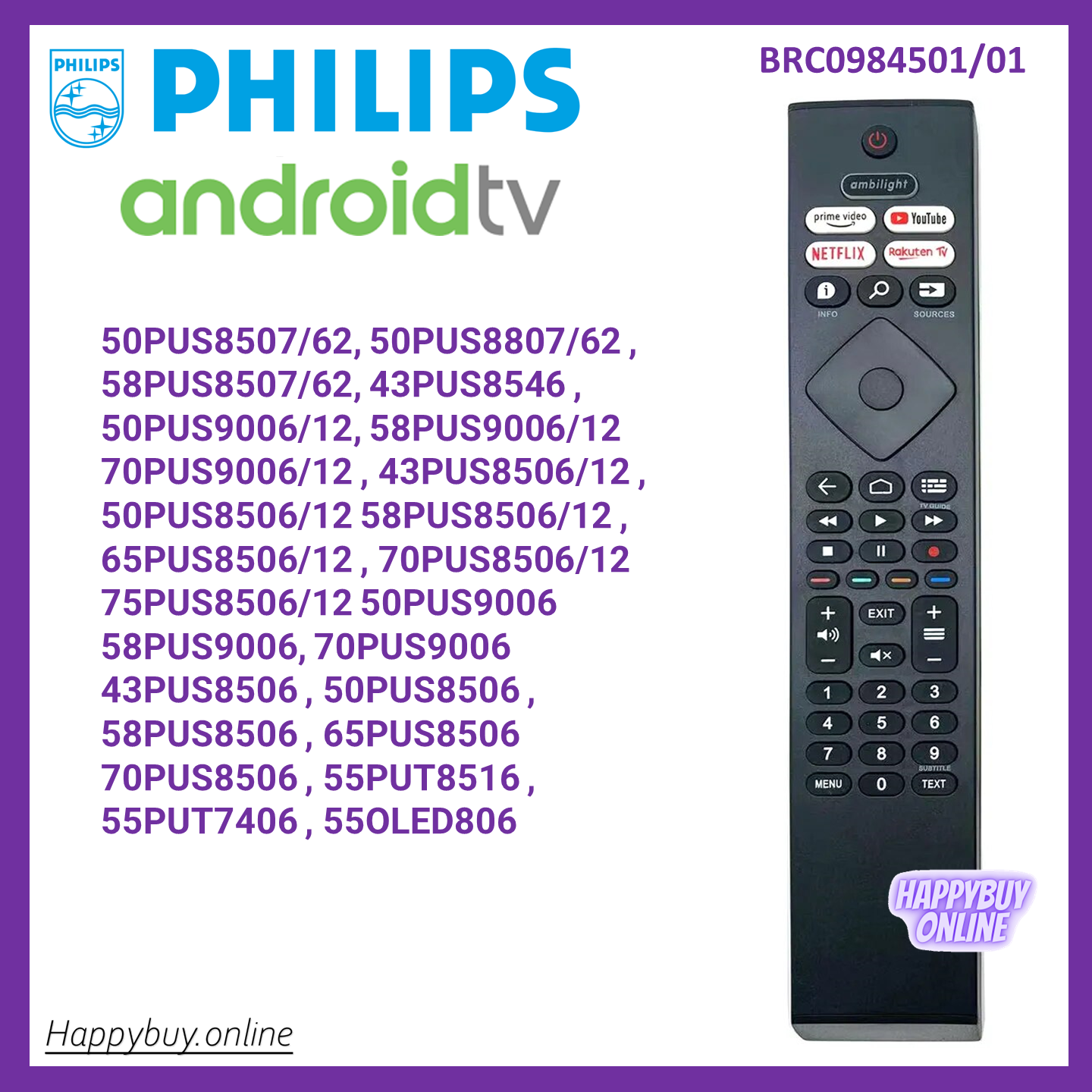 Compatible Philips 4K Ultra HDR OLED Smart Android TV Remote Control ...