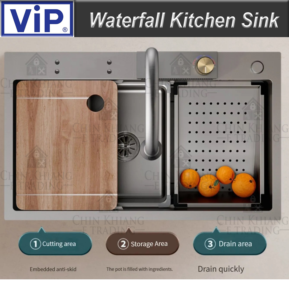 ViP Waterfall Kitchen Sink SUS 304 Stainless Steel Single Bowl Sink ...