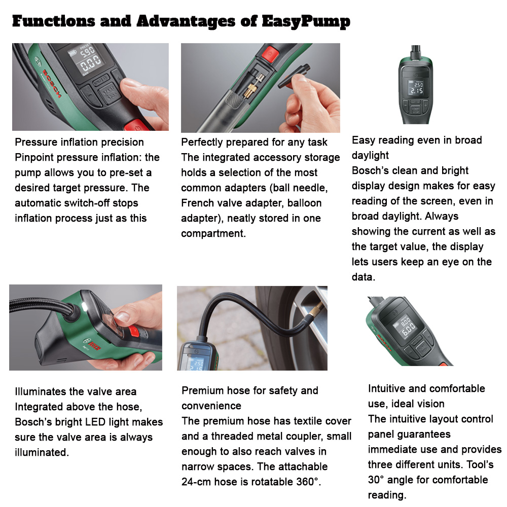 BOSCH EASYPUMP 3.6V CORDLESS COMPRESSED AIR PUMP / MULTIPURPOSE AIR ...