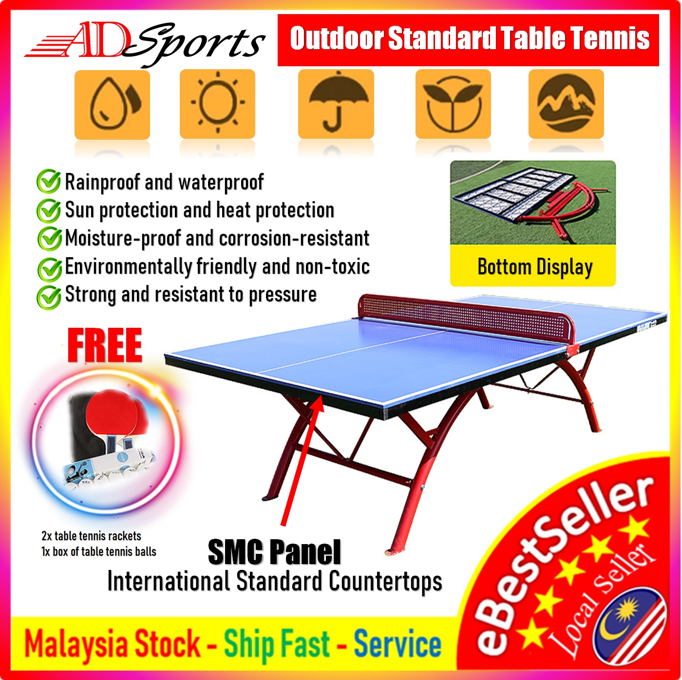 Outdoor SMC Panel Tennis Table Ping Pong Table Waterproof & Sun Proof ...