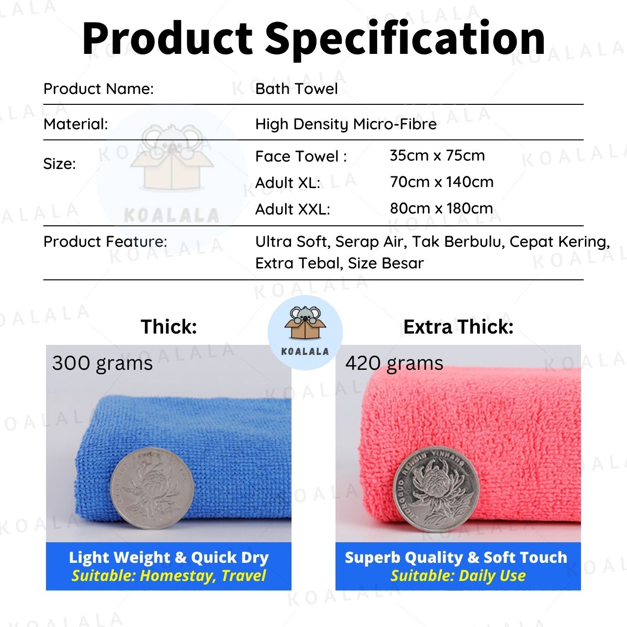 Bath Towel Tuala Mandi Dewasa Serap Air Microfiber Tuala Mandi Baby ...