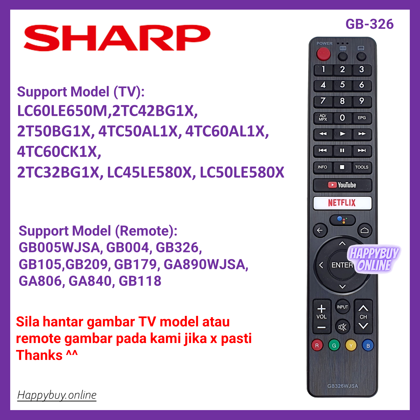 Sharp Android TV Remote Control GB326WJSA Sharp Smart Android TV Remote ...