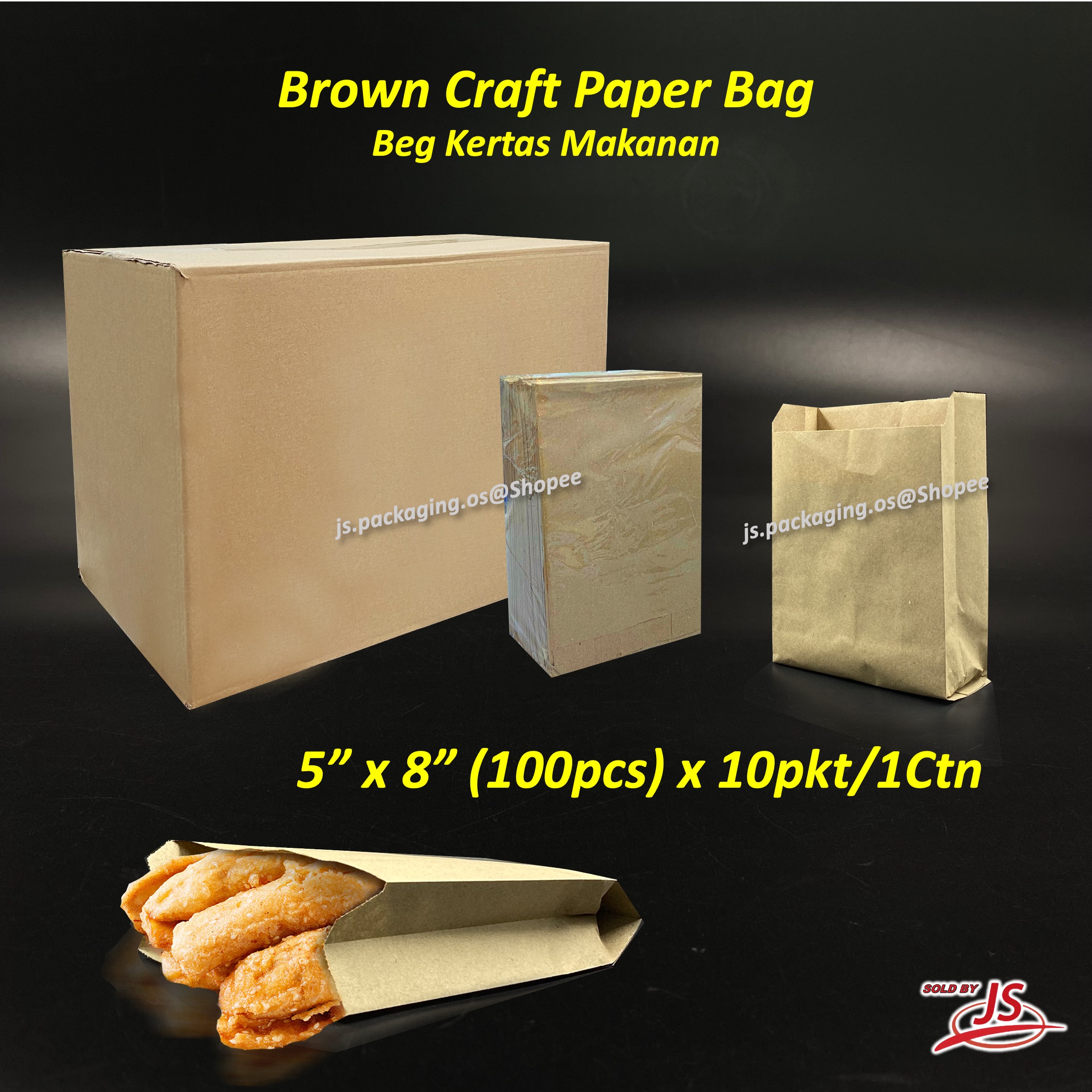 Disposable Paper Bag Brown Food Packaging 5"x8" Beg Coklat Kertas ...