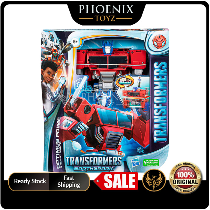 HASBRO Transformers Toys EarthSpark Spin Changer Optimus Prime 8-Inch Action Figure with Robby ...