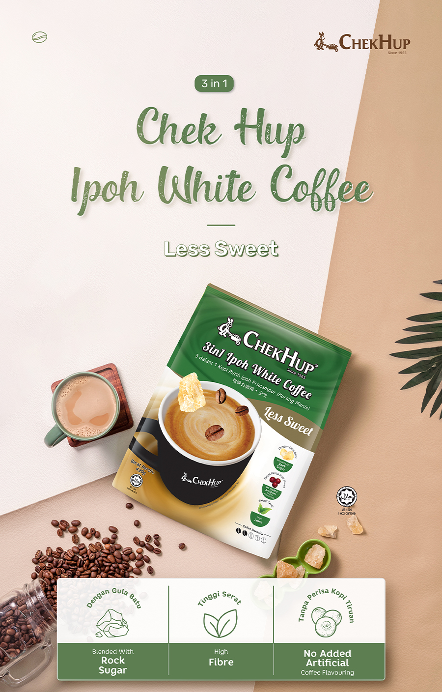 Chek Hup 3in1 Ipoh White Coffee Less Sweet (35g x 12s) | Shopee Malaysia