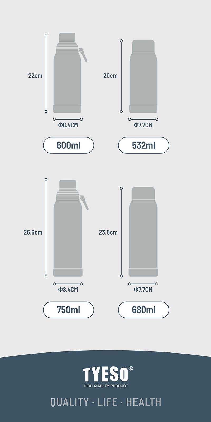 TYESO New Double Lid Thermos Bottle 600/750ml Tumbler With FREE GIFT Thermal Insulated Flask ...