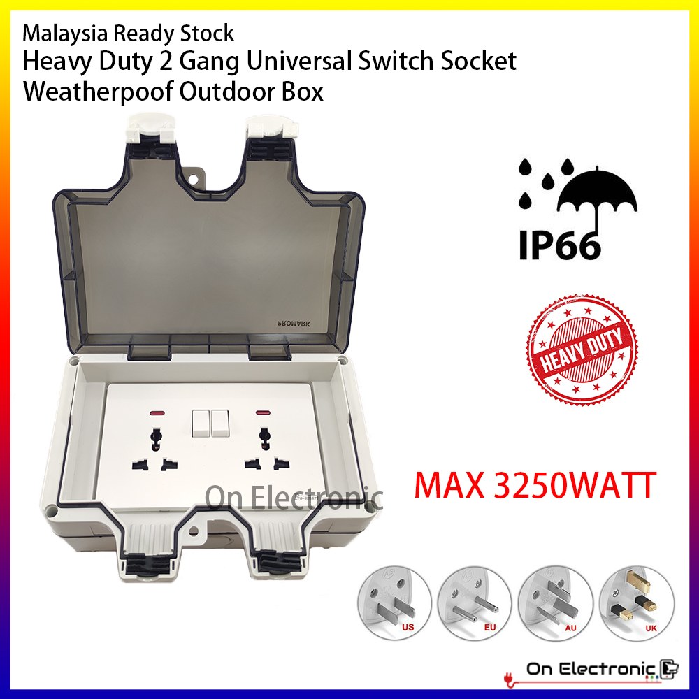 2 Way/Gang Waterproof Garden Universal Multi Switch Socket HEAVY DUTY ...