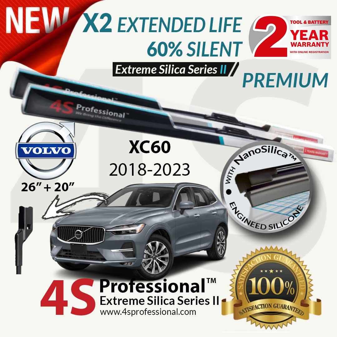 Volvo XC60 2008-2025 4S Professional ™ Extreme Silica Series II Wiper Silicone Blades (1 pair) 2 ...