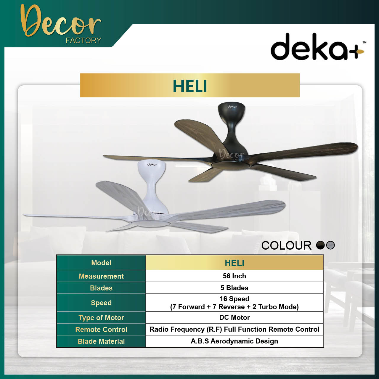 🔥NEW🔥 DEKA Fan DEKA+ HELI 56'' 5 Blades 14 Speeds +TURBO Mode Remote ...
