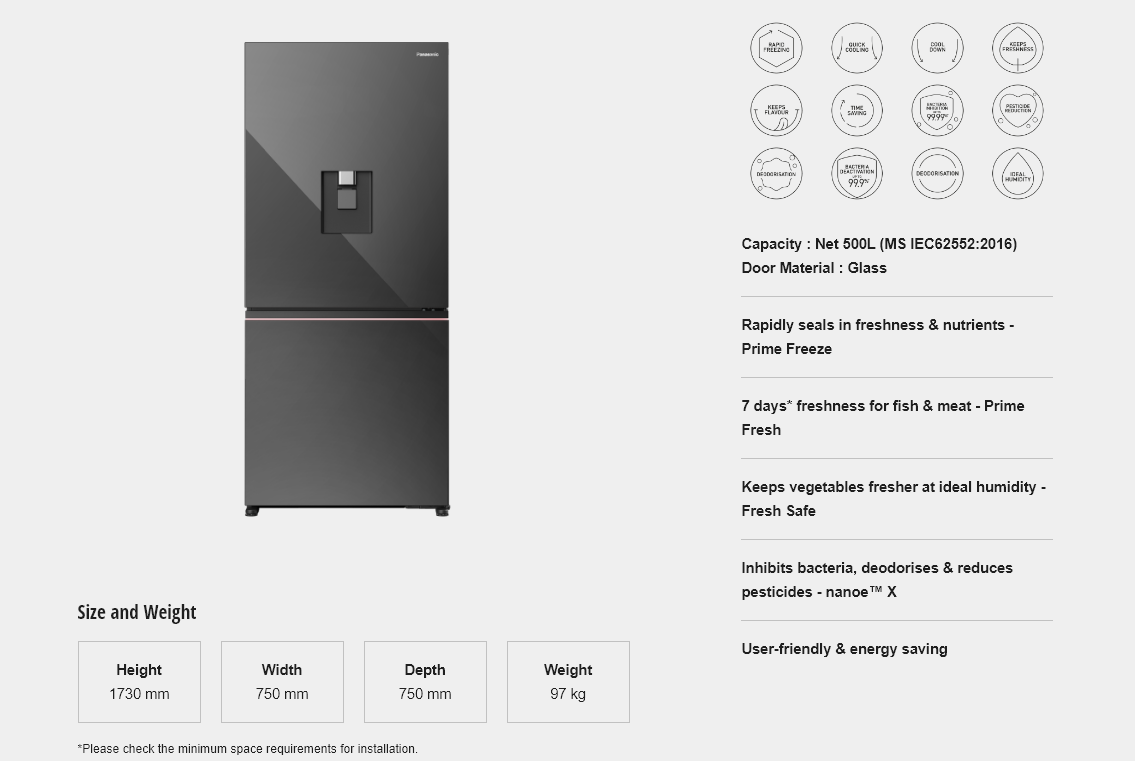 PANASONIC Refrigerator 500L PRIME+ Edition Premium 2 Door Fridge Peti ...