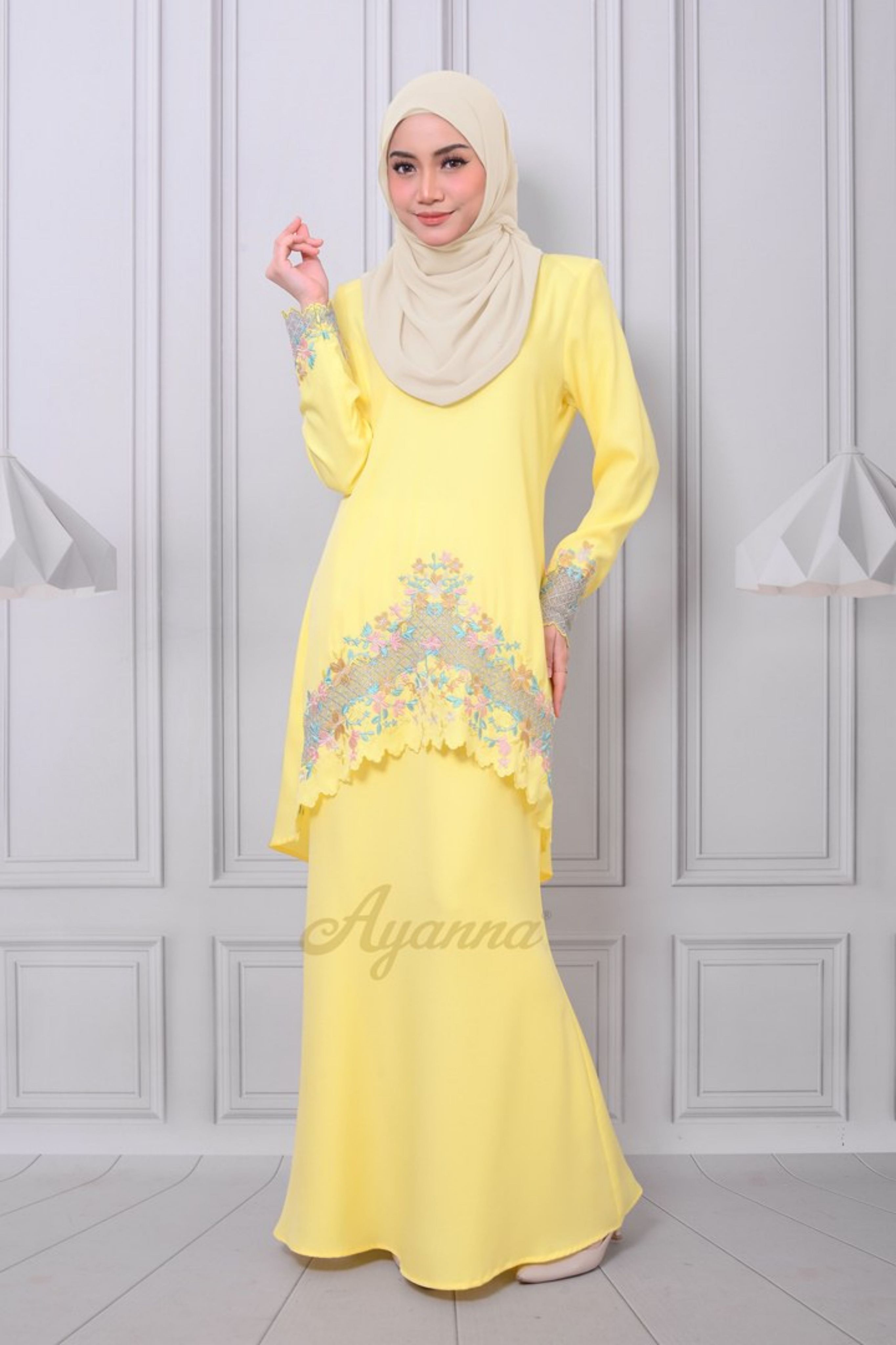 BAJU RAYA 2024 TEMA YELLOW KUNING BAJU KURUNG MODEN LACE MUSLIMAH ...