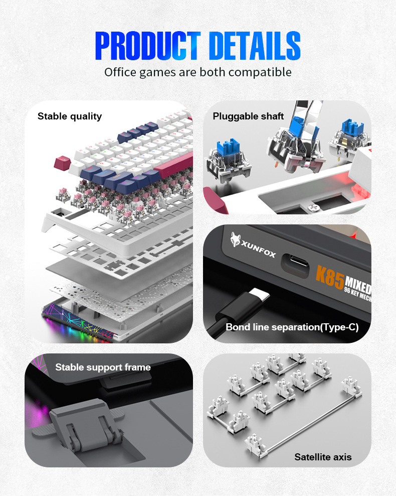XUNFOX K85 HOTSWAPABLE SWITCH & CAP 96 KEYS WITH VOLUME CONTROL 2 TONE ...