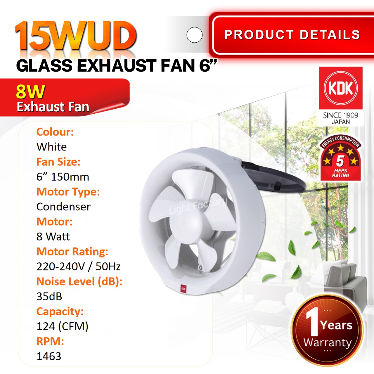 KDK 15WUD 20WUD Glass Mounted Exhaust Ventilating Fan 6" 15WUD 8" 20WUD ...