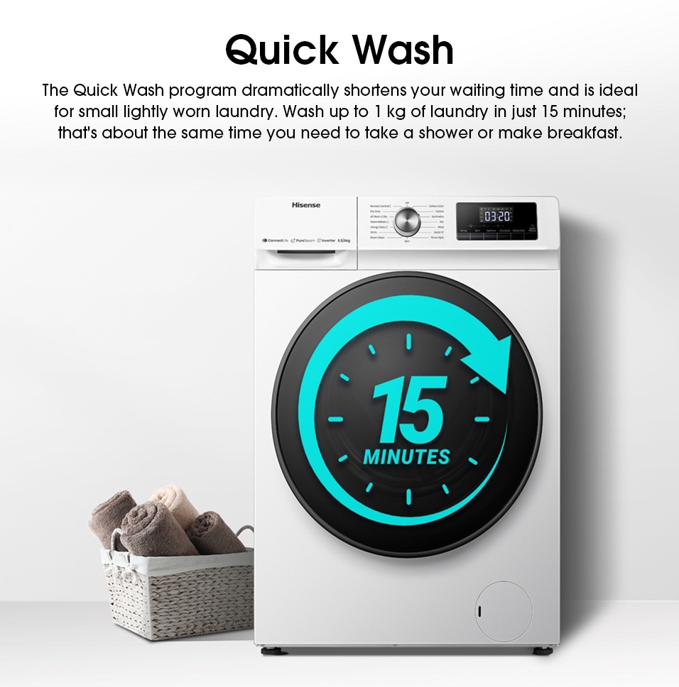 Hisense 2-In-1 Inverter Front Load Washer Dryer Front Load WD3Q8543BW ...