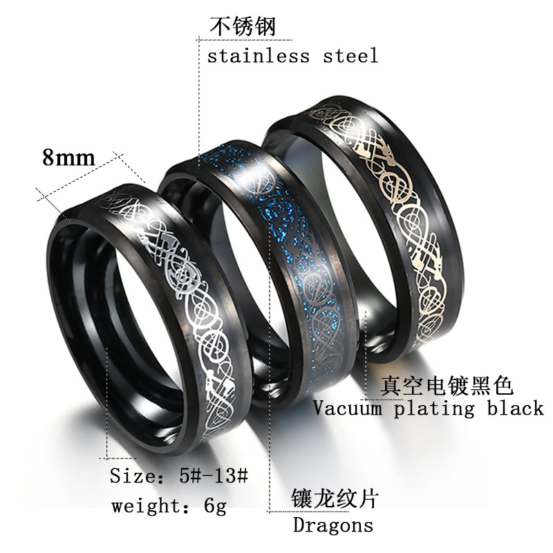8mm 316L dragon ring fashion men ring male ring gangster ring boss ring ...